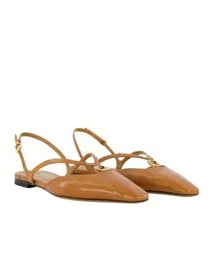 Fendi Square-toe Flats With Ff Logo And Adjustable Ankle Strap