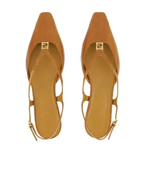 Fendi Square-toe Flats With Ff Logo And Adjustable Ankle Strap