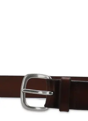 ORTIGNI Geometric Buckle Leather Belt - Black