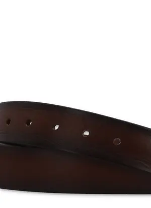 ORTIGNI Geometric Buckle Leather Belt - Black