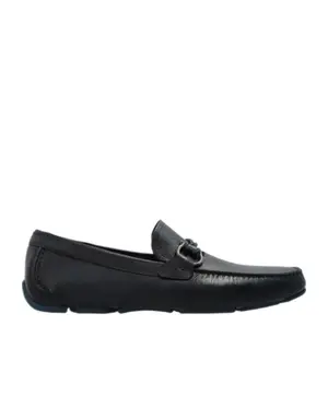 FERRAGAMO Flat Loafers With Metallic Embellishments - Navy