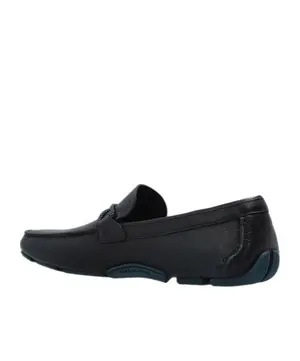 FERRAGAMO Flat Loafers With Metallic Embellishments - Navy
