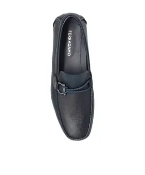 FERRAGAMO Flat Loafers With Metallic Embellishments - Navy