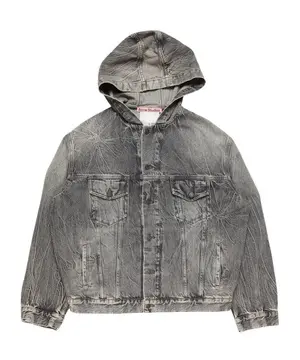 Acne Studios Washed Black Hooded Denim Jacket - Gray