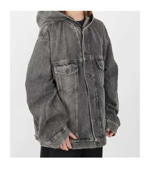 Acne Studios Washed Black Hooded Denim Jacket - Gray