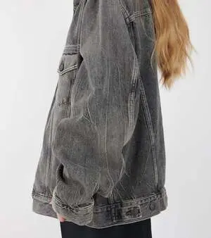 Acne Studios Washed Black Hooded Denim Jacket - Gray