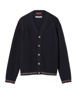 Gucci Logo Embroidered V-neck Cardigan - Black