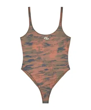 DIESEL® Camouflage Print Ribbed One-piece Swimsuit - Brown