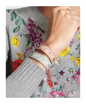 Dior Embroidered Bracelets Set Of Two - Gray