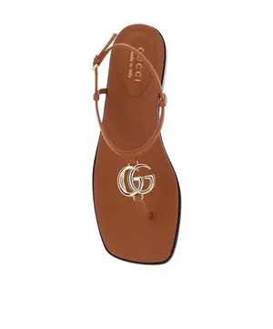 Gucci Thong Sandals With Adjustable Ankle Strap And Horsebit Detail - Brown