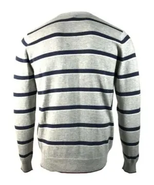 Emporio Armani Striped Crew Neck Long Sleeve Sweater - Gray