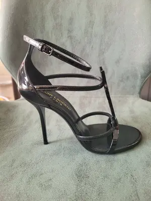 Saint Laurent Cassandra Open Toe Stiletto Sandals - Black