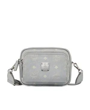 Mcm Logo Zipper Shoulder Bag - Gray
