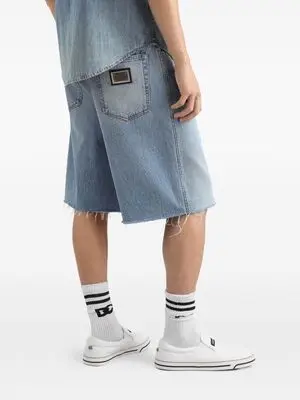 Dolce & Gabbana Logo Plaque Denim Shorts - Gray