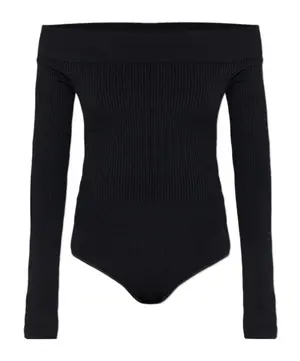 Alaïa Off-shoulder Ribbed Knit Bodysuit