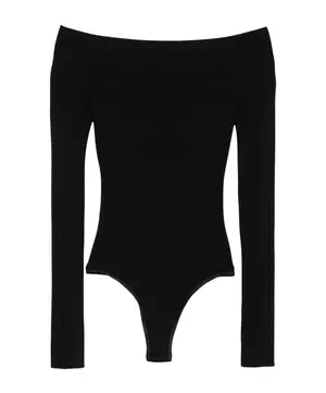 Alaïa Off-shoulder Ribbed Long-sleeve Bodysuit - Black