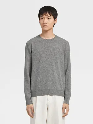 Zegna Crew Neck Cashmere Sweater - Gray
