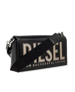 DIESEL® Logo Lettering Foldover Shoulder Bag - Black