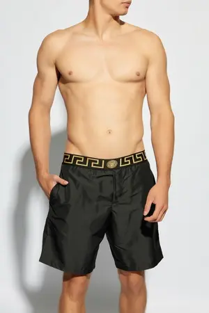 Versace Logo Medusa Waistband Swim Shorts - Green