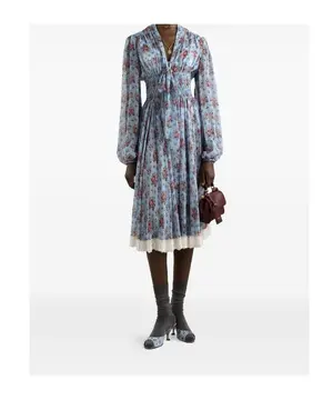 Dolce & Gabbana Floral Lace-trim Long-sleeve Dress