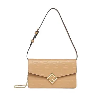 Fendi Logo Plaque Chain Linked Wallet - Brown