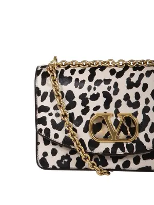 Valentino Garavani Animal Patterned Foldover Shoulder Bag - Black
