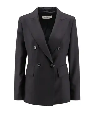 Max Mara Sanna Double-breasted Long-sleeved Jacket With Buckle Lapels - Black