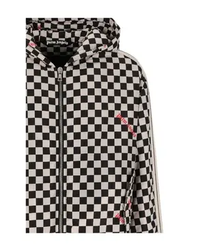 Palm Angels Checked Hooded Zip-up Jacket - Black