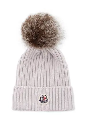 Moncler Ribbed Beanie With Pom-pom - Gray