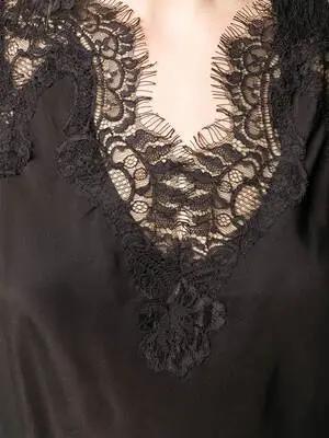 Gold Hawk Lace Panel Silk Blouse