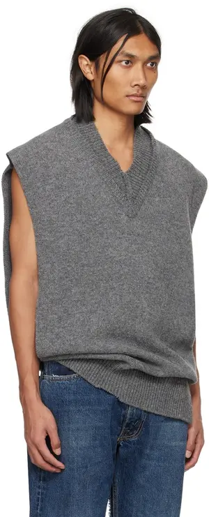 MAISON MARGIELA Layered Ribbed Knit Vest - Gray