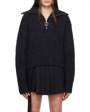 AMI Paris Half-zip Ribbed Knit Jumper - Black