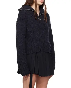 AMI Paris Half-zip Ribbed Knit Jumper - Black