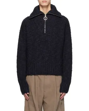 AMI Paris Half-zip Ribbed Knit Jumper - Black