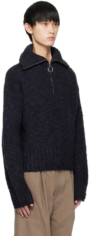 AMI Paris Half-zip Ribbed Knit Jumper - Black
