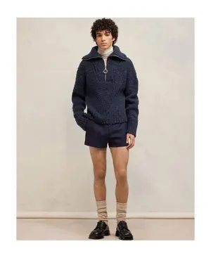 AMI Paris Half-zip Ribbed Knit Jumper - Black