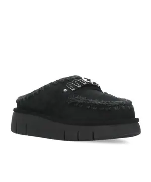 Mou Open-toe Slip-on Muller Shoes With Embellished Logo Detail