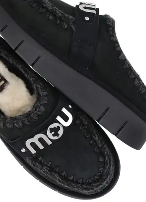 Mou Open-toe Slip-on Muller Shoes With Embellished Logo Detail