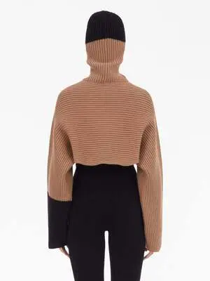 FERRAGAMO Ribbed Knit Hooded Sweater - Brown