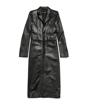 Balenciaga Mid-length Leather Coat - Black