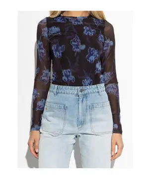 Rag & Bone Floral Motif Knit Top - Black