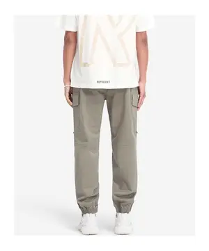 REPRESENT Elasticated Cargo Pants With Metal Bar Logo - Olive