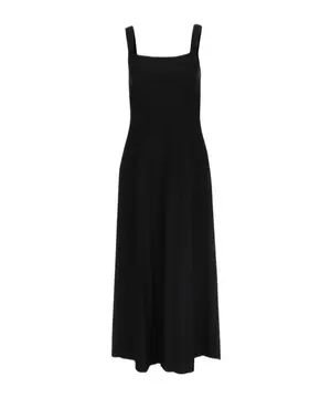 Staud Ellison Pleated Sleeveless Square Neck Midi Dress - Black