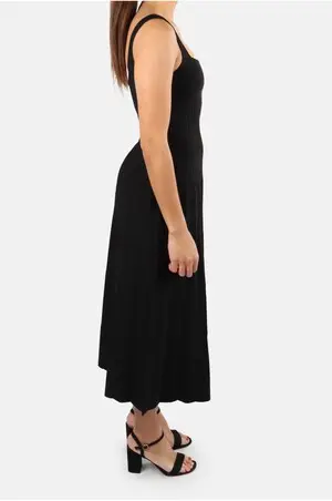 Staud Ellison Pleated Sleeveless Square Neck Midi Dress - Black