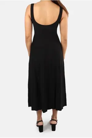 Staud Ellison Pleated Sleeveless Square Neck Midi Dress - Black