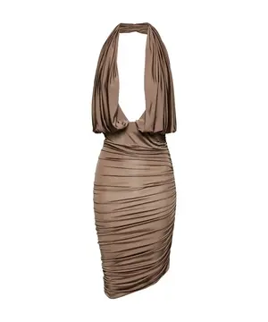 Magda Butrym Halterneck Plunge Neck Ruched Dress