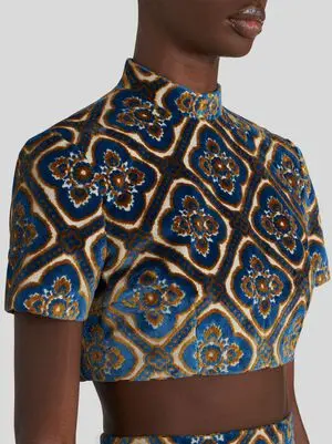 Etro Paisley Print Cropped High Neck Top