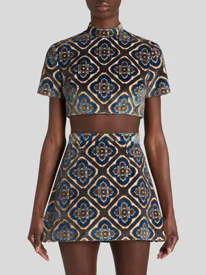 Etro Paisley Print Cropped High Neck Top