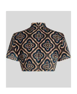 Etro Paisley Print Cropped High Neck Top - Black
