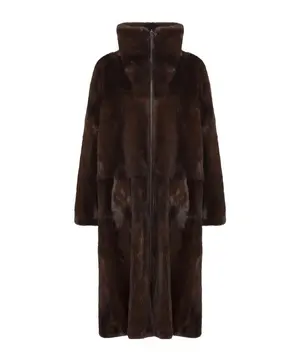 YVES SALOMON Long Sleeve Zip Up Fur Coat